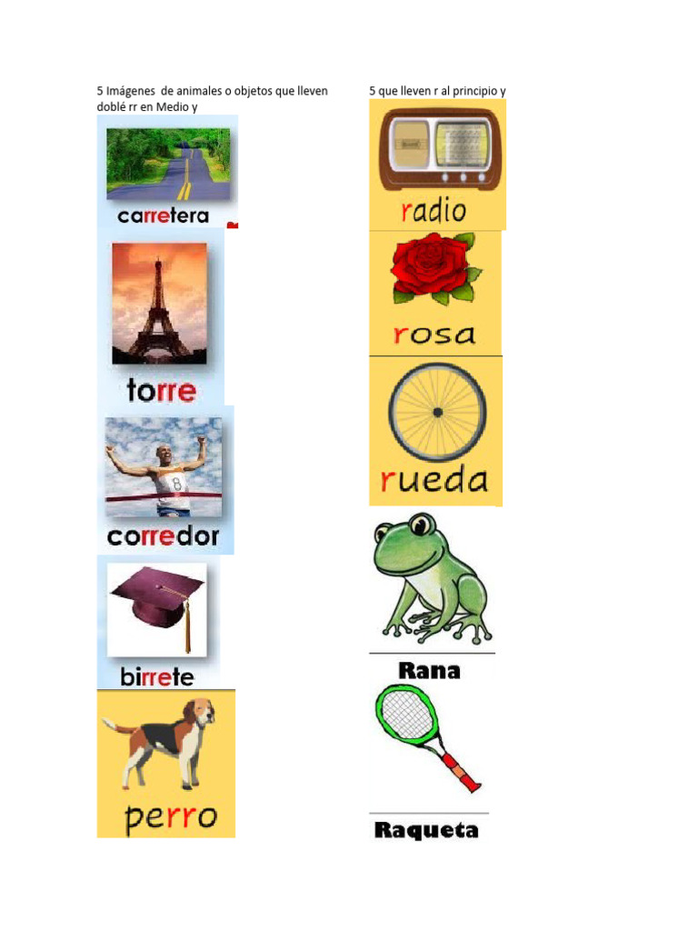 5 Imágenes de Animales o Objetos Que Lleven Doblé RR en Medio y | PDF