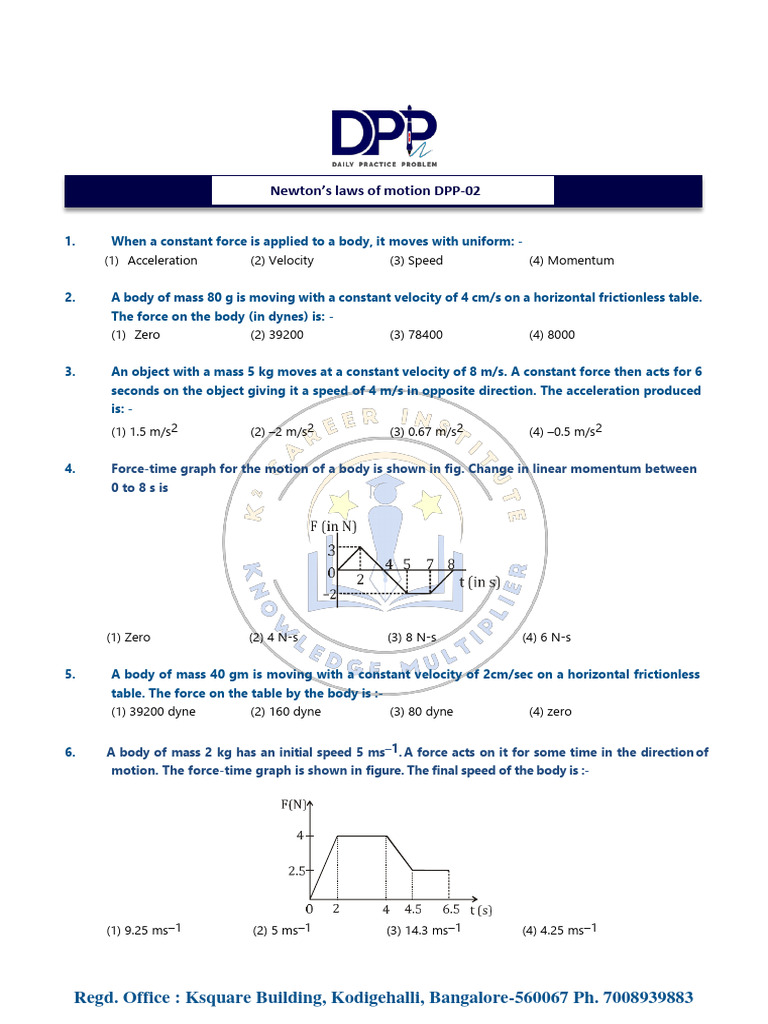 Newton's Law of Motion DPP - 02 | PDF | Force | Momentum
