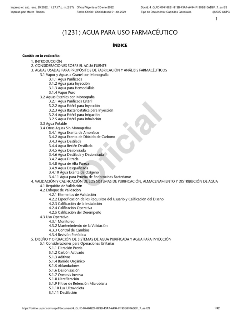 Agua Uso Farmaceutico, Usp, 1231 | PDF | Vapor | Agua