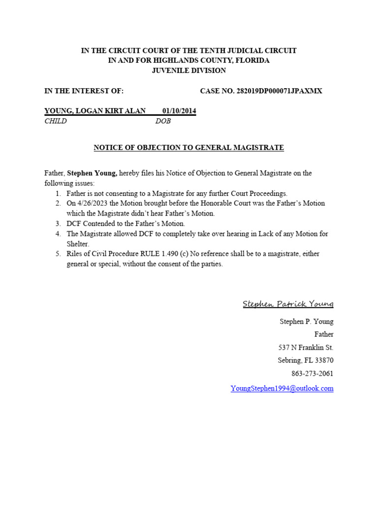 Notice of Objection To General Magistrate | PDF | Separation Of Powers ...