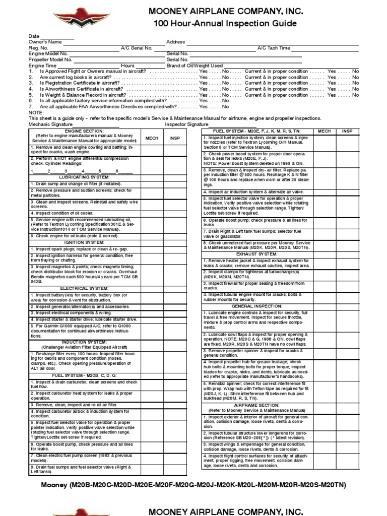 100 Hour Annual Inspection Checklist - Form example download