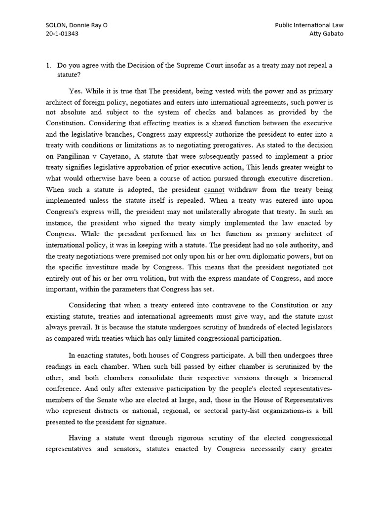 SOLON - PIL Assignment | PDF | Treaty | United States Congress