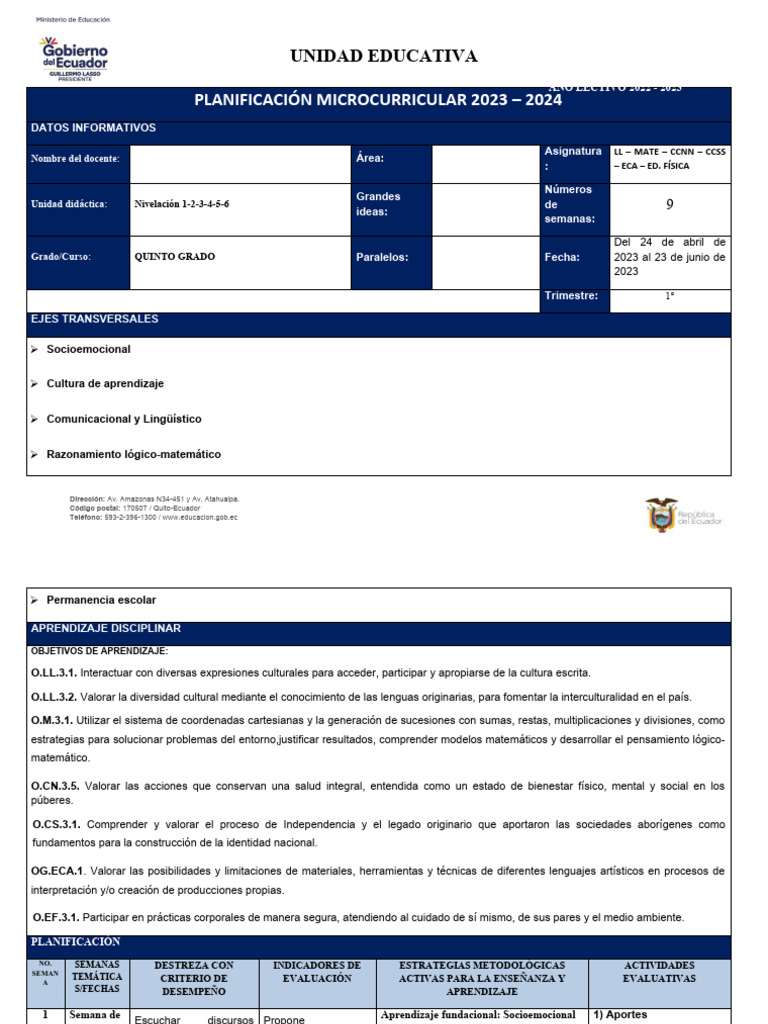 Planificación Quinto Grado 2023-2024 | PDF | Sistema de coordenadas ...