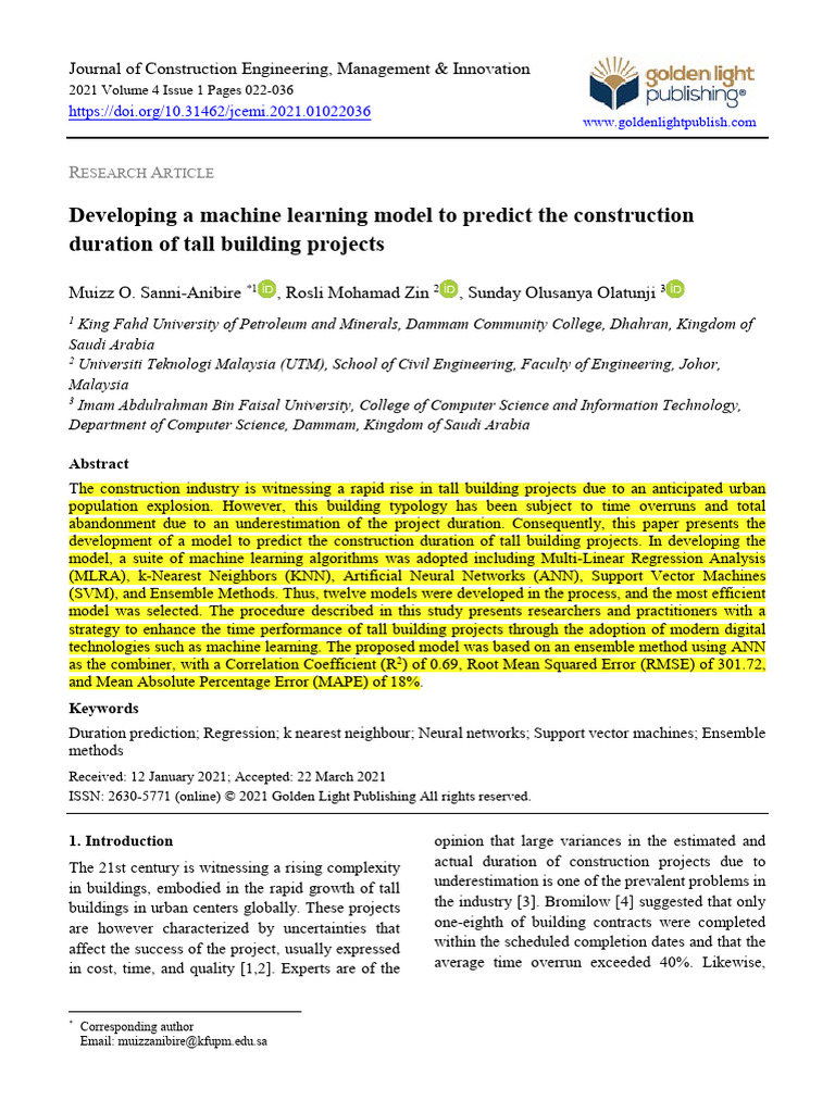 12 Machine Learning Model To Predict Construction Duration | Download ... 12 Machine Learning Model To Predict Construction Duration | Download ...