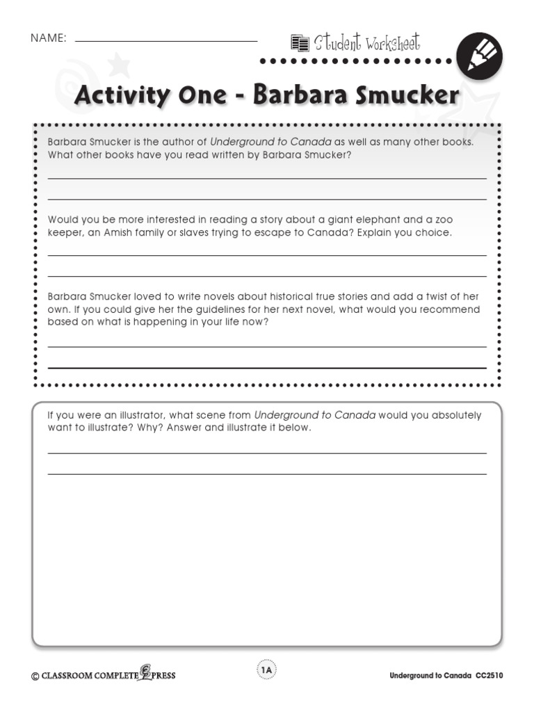 Activity One - Barbara Smucker: Student Worksheet | PDF | Slavery