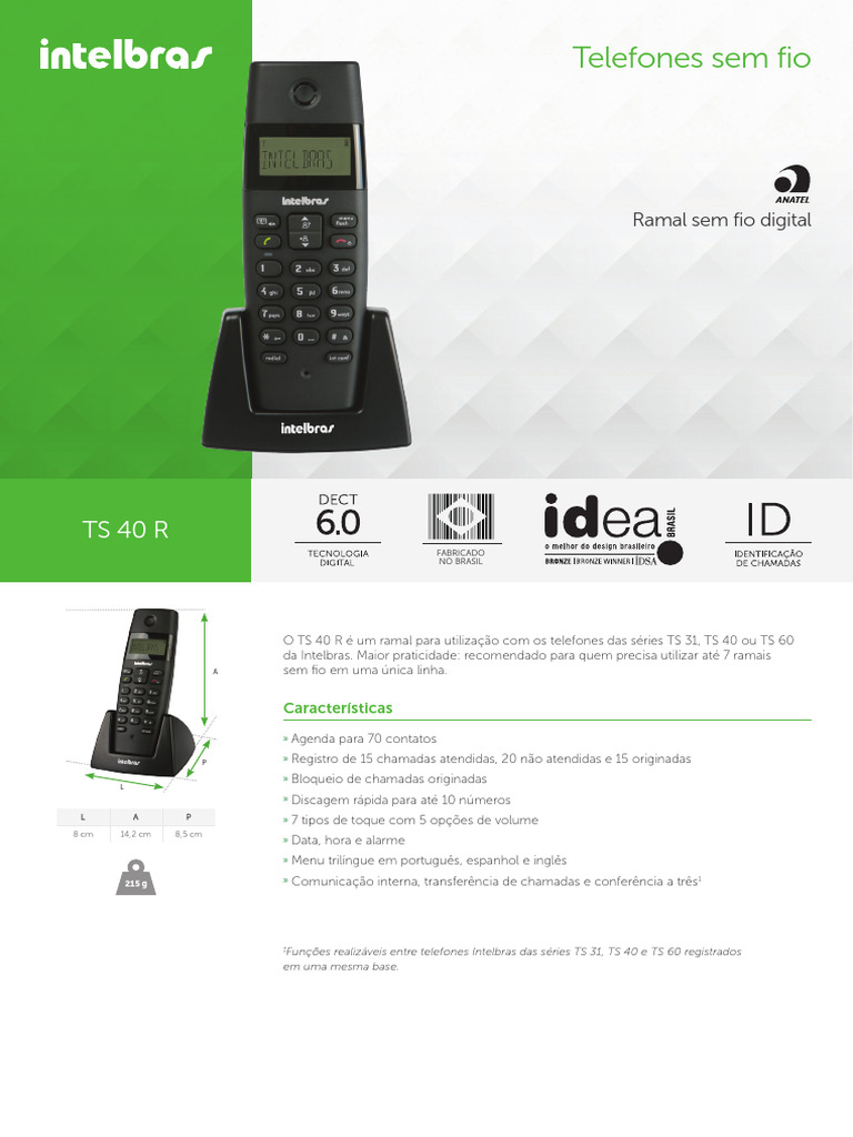 Datasheet (Ficha Técnica) (TS 40 R) | PDF | Celulares | Telefone