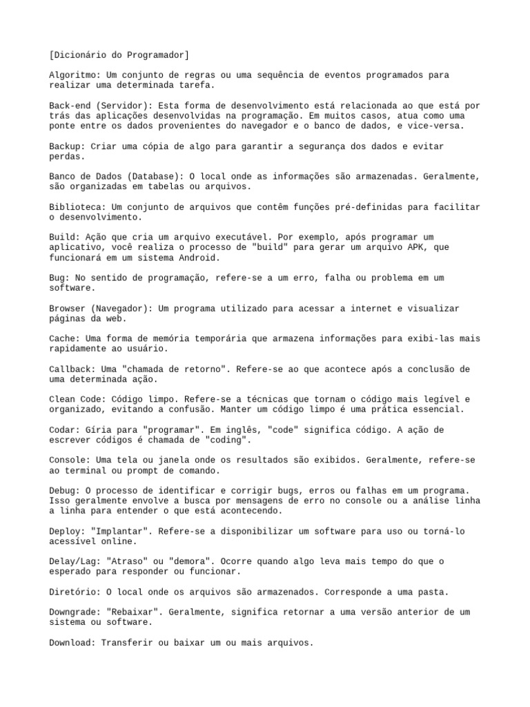 Dicionário Do Programador Pdf Programação Programa De Computador