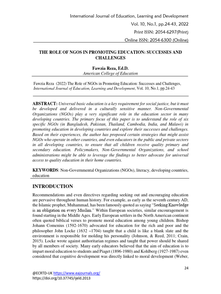 The Role of NGOs in Promoting Education | PDF | Non Governmental ...
