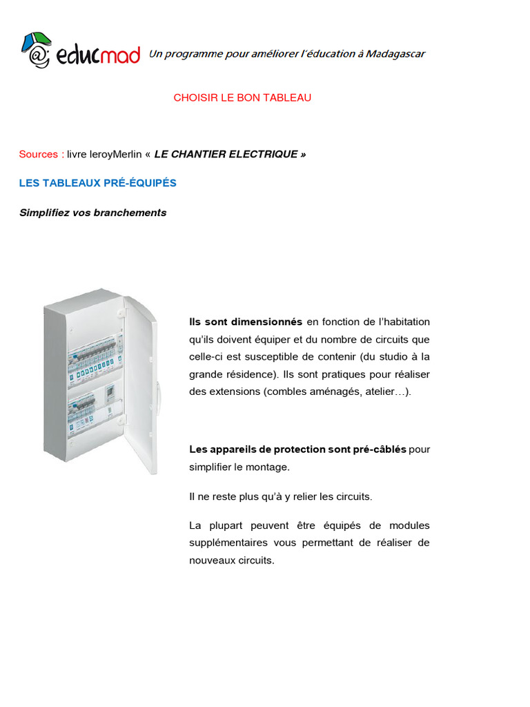 Choisir un tableau électrique adapté | PDF | Fusible (électricité ...