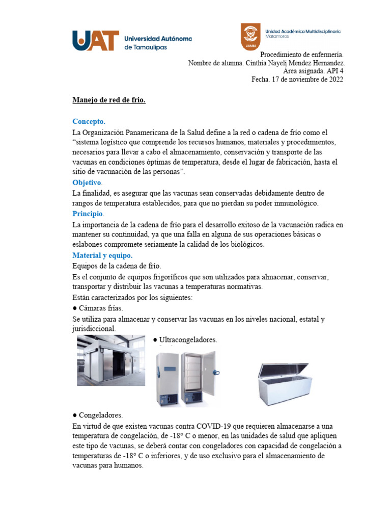 Manejo de red de frio | PDF | Refrigerador | Ciencias fisicas