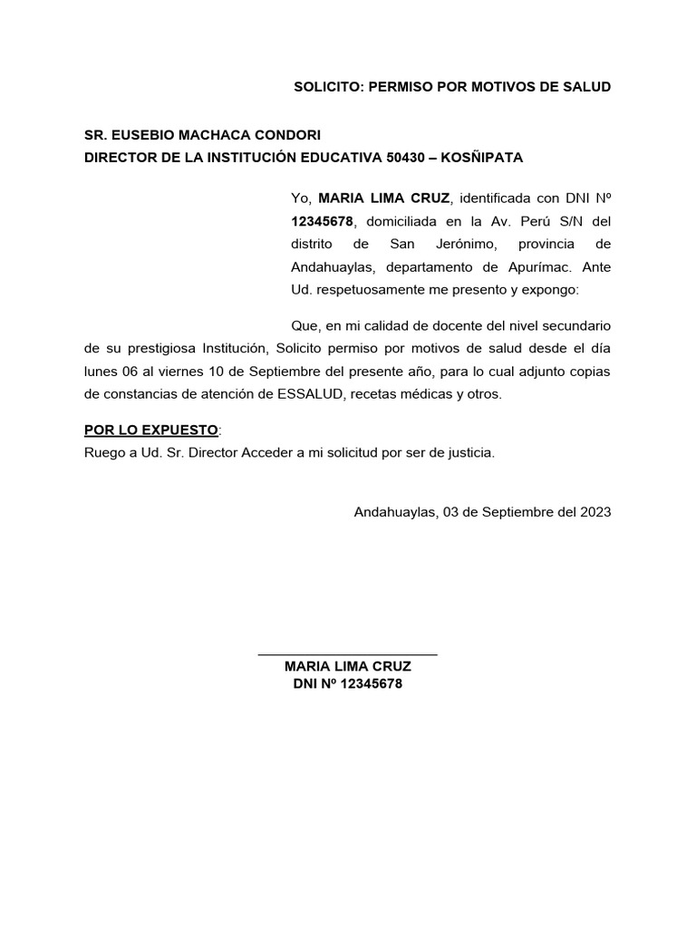 Solicito Permiso Por Motivos de Salud | PDF | Estilo de vida