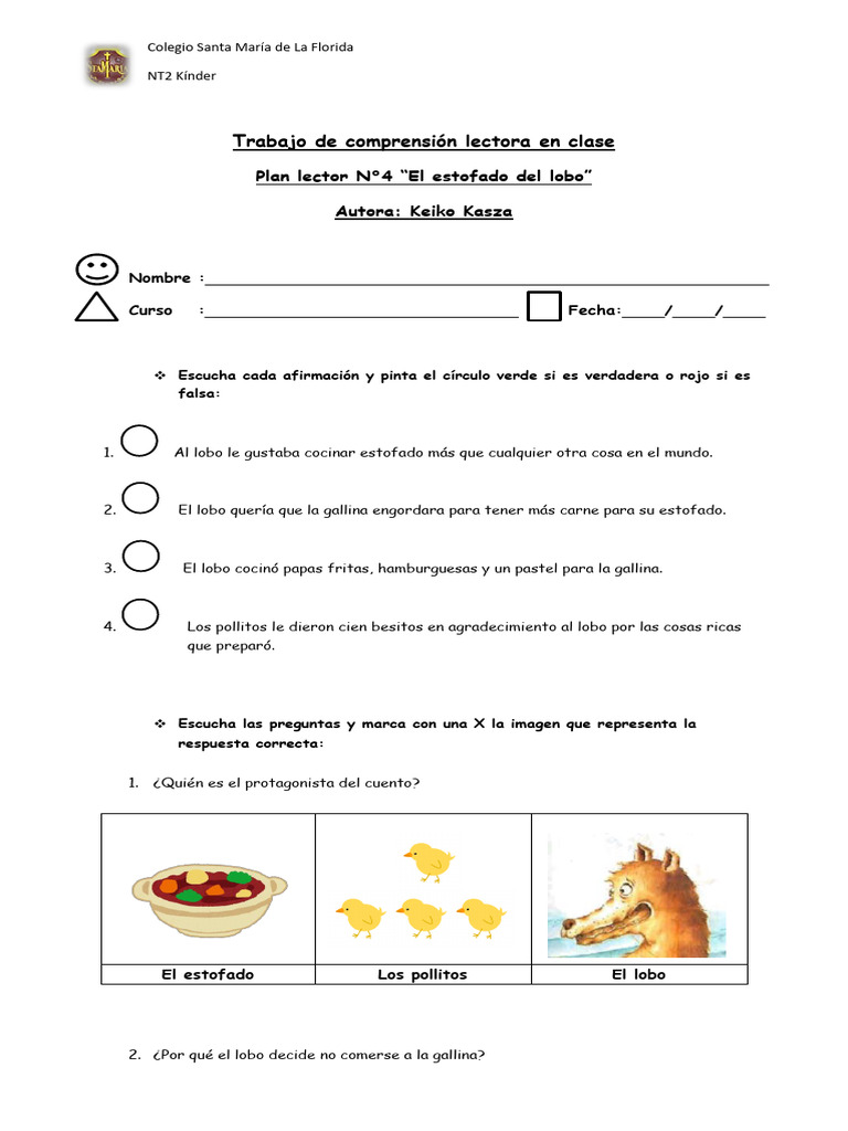Kinder Modelo Evaluacion Plan Lector El Estofado Del Lobo Semana 26 ...