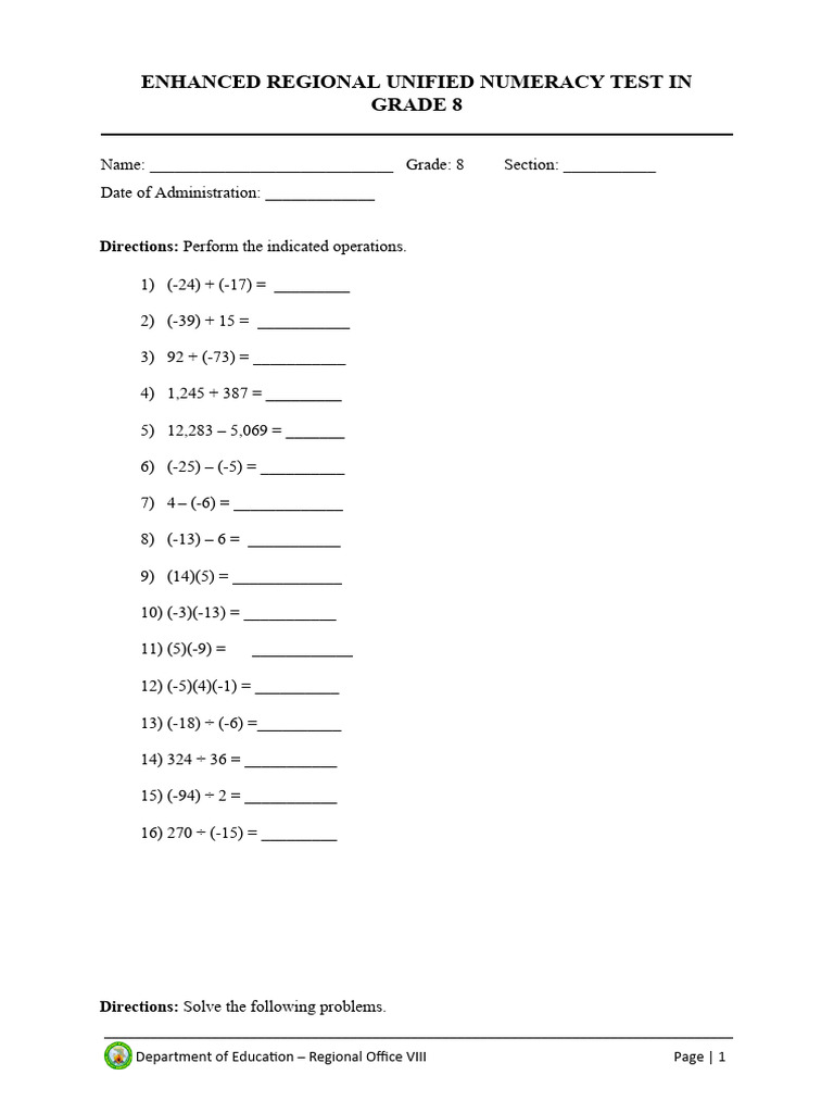 GRADE8 Final ERUNT Pretest | PDF