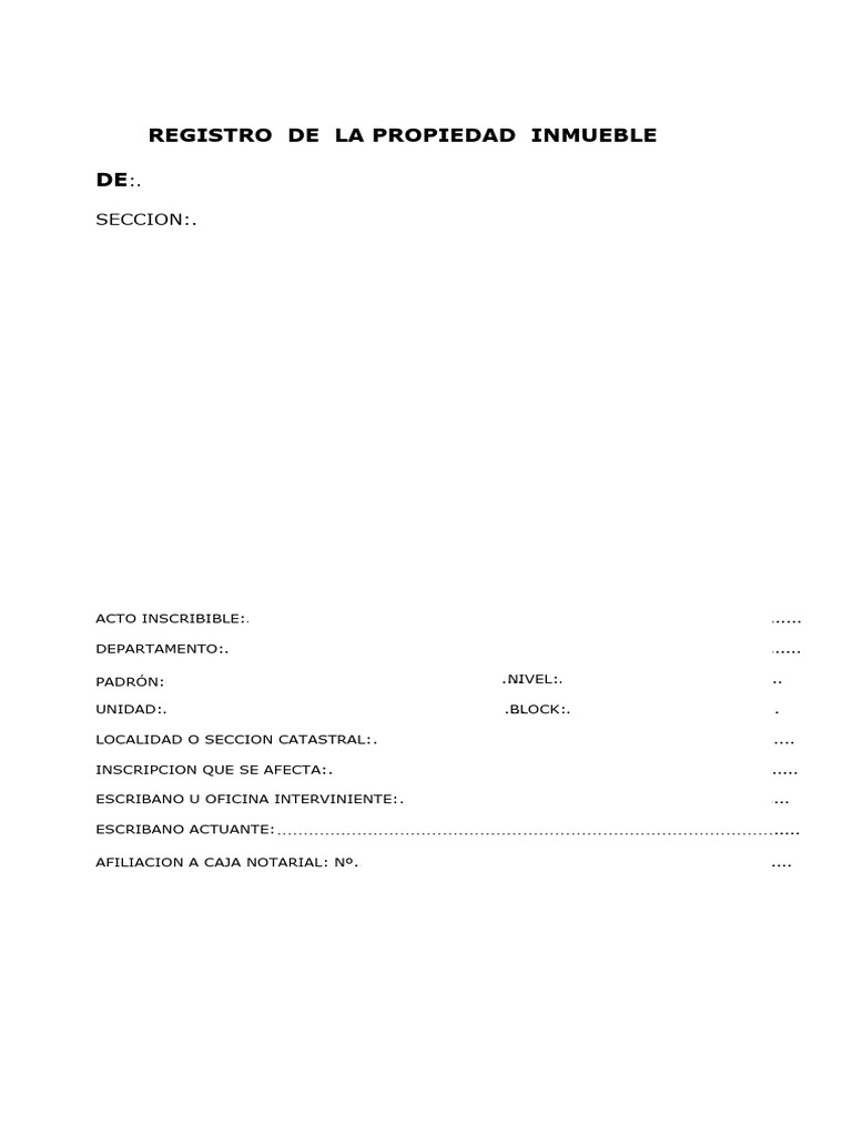 Caratula Registro Propiedad Inmueble | PDF