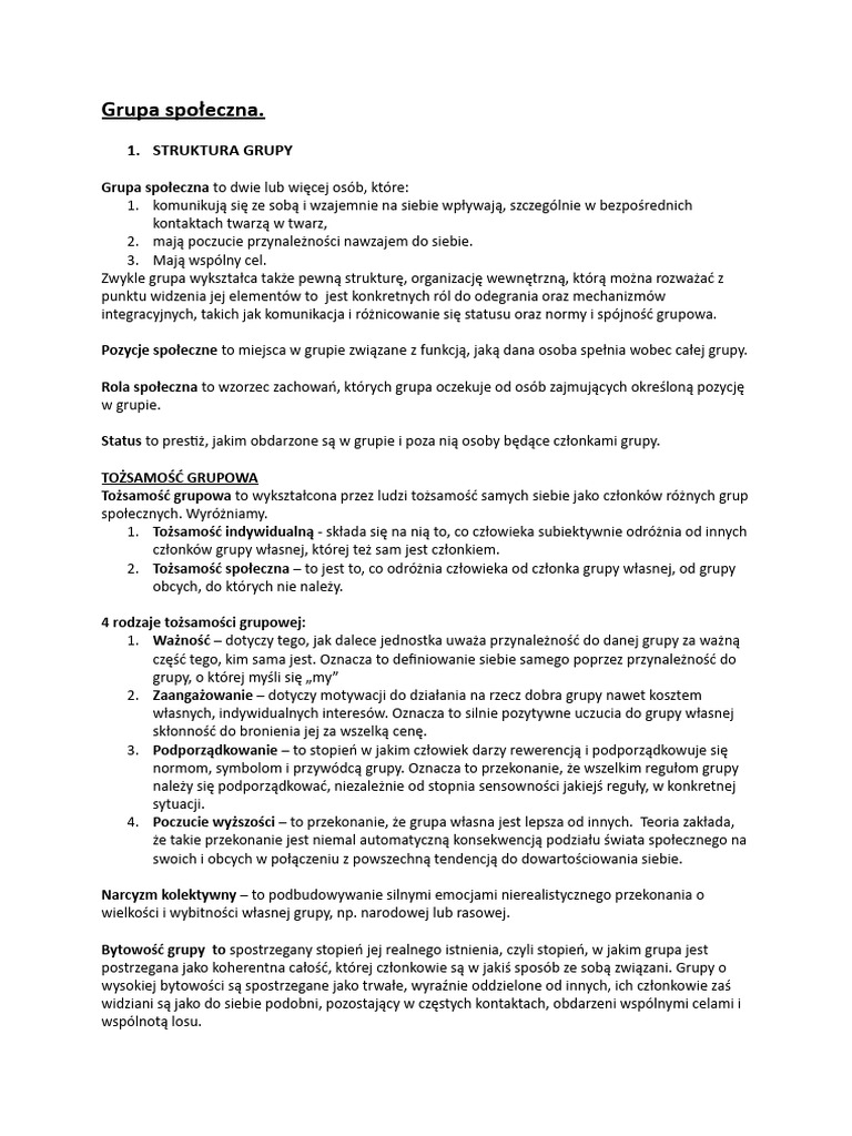 Grupy Społeczne | PDF