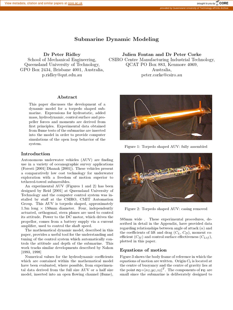 Submarine Dynamic Modeling | PDF | Motion (Physics) | Classical Mechanics