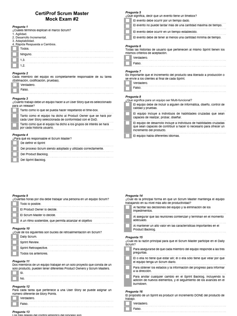 Certiprof Scrum Master Mock Exam No 2 V23 Pdf 