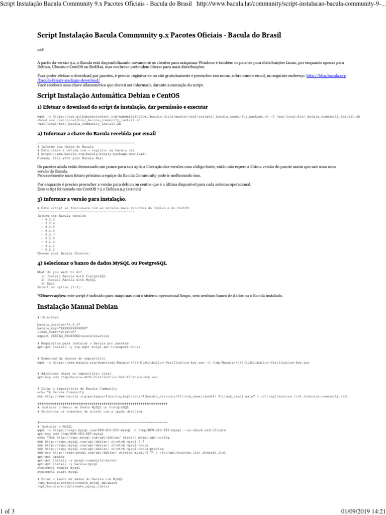Script Instalação Bacula Community 9.x Pacotes Oficiais - Bacula Do ... Script Instalação Bacula Community 9.x Pacotes Oficiais - Bacula Do ...
