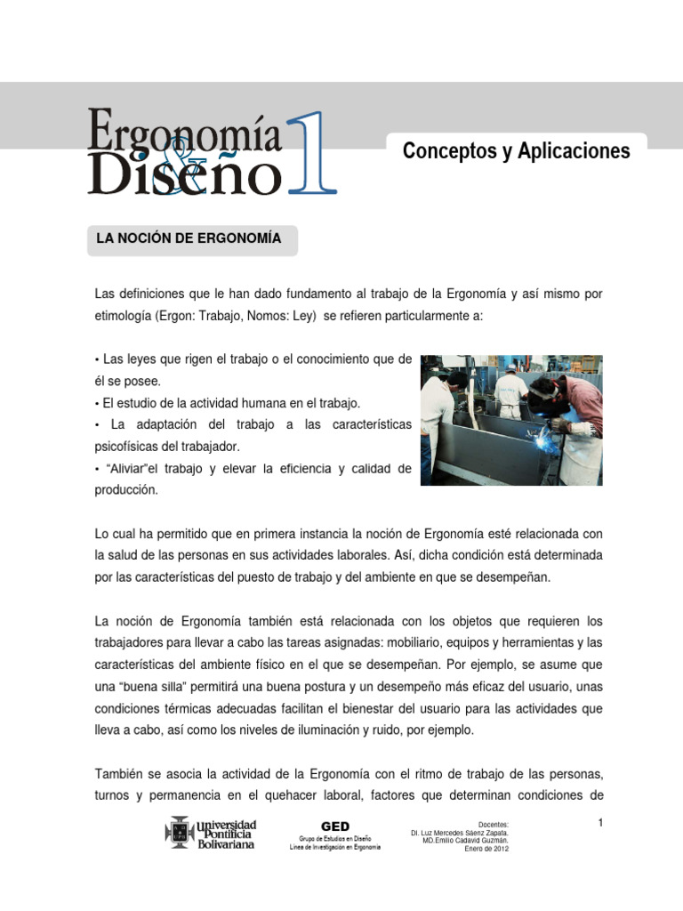 Documento Generalidades Ergonomía 2012 | PDF | Factores humanos y ergonomía | Diseño