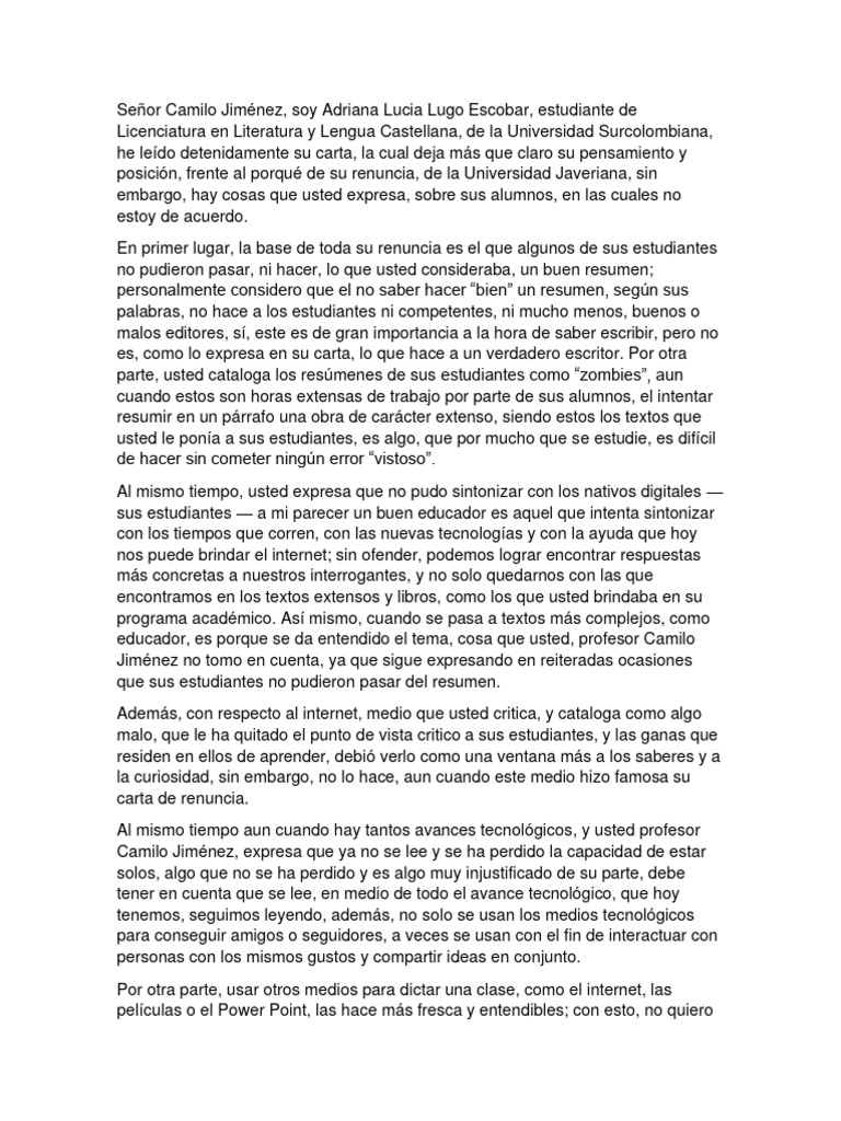 Carta A Camilo Jimenez | PDF