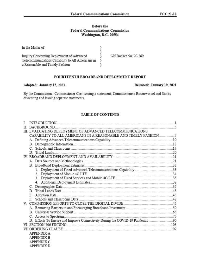 FCC's 2021 Broadband Deployment Report | PDF | Federal Communications ...