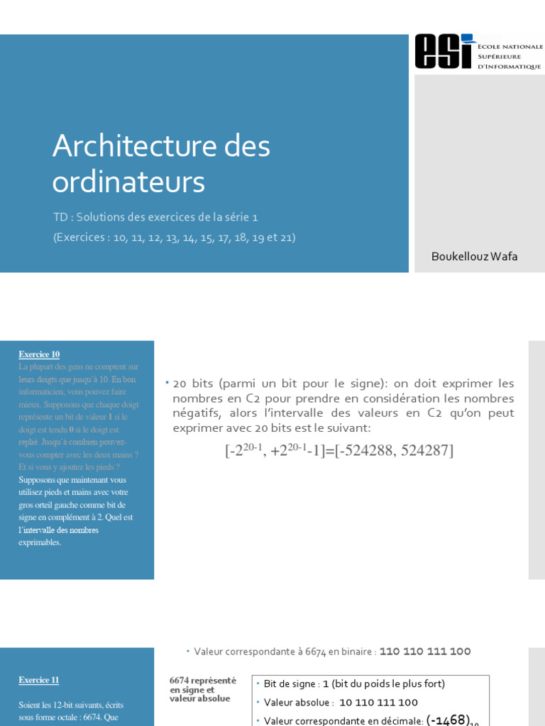Solutions d'exercices en architecture des ordinateurs | PDF | Décimal ...