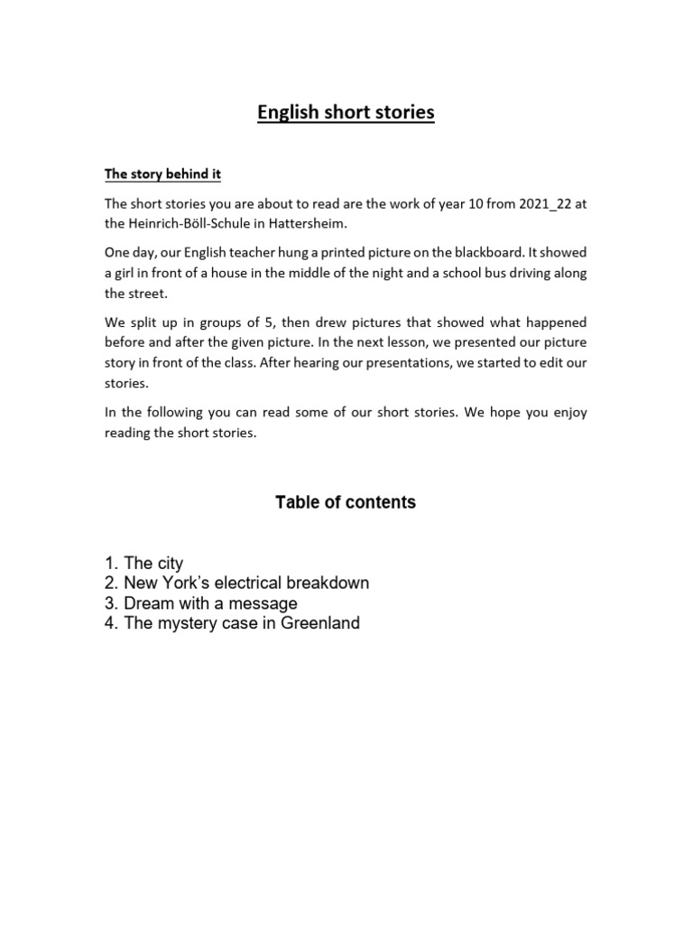 English Short Stories - Jahrgang 10 | PDF