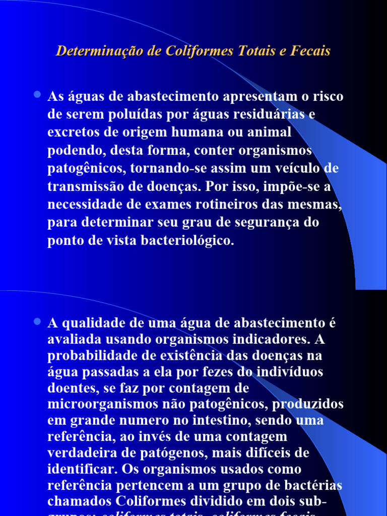 Determinação de Coliformes Totais e Fecais | PDF | Bactérias