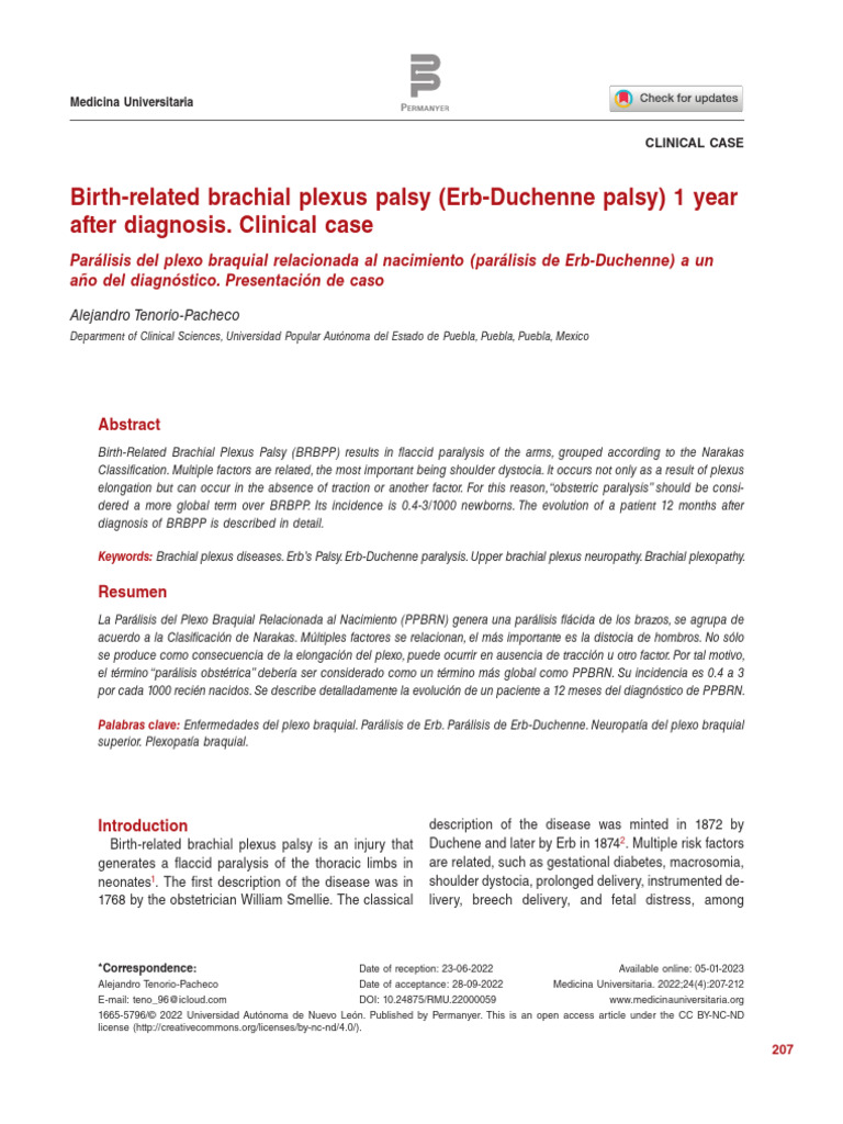 Brachial Plexus Palsy Erb Duchenne - Alejandro Tenorio Pacheco | PDF | Ciencias de la Salud ...