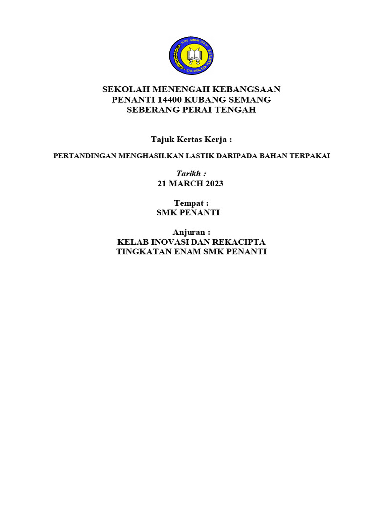 Kertas Kerja Kelab Inovasi Dan Reka Cipta | PDF