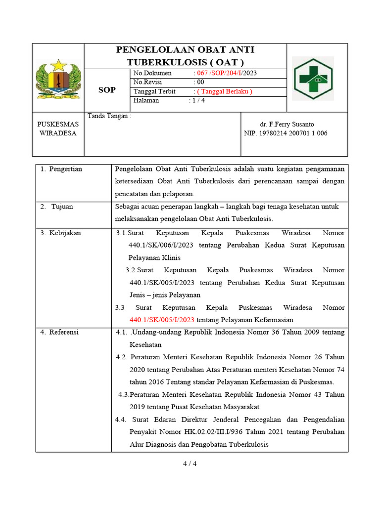 Sop Pengelolaan Obat Tuberkulosis | PDF