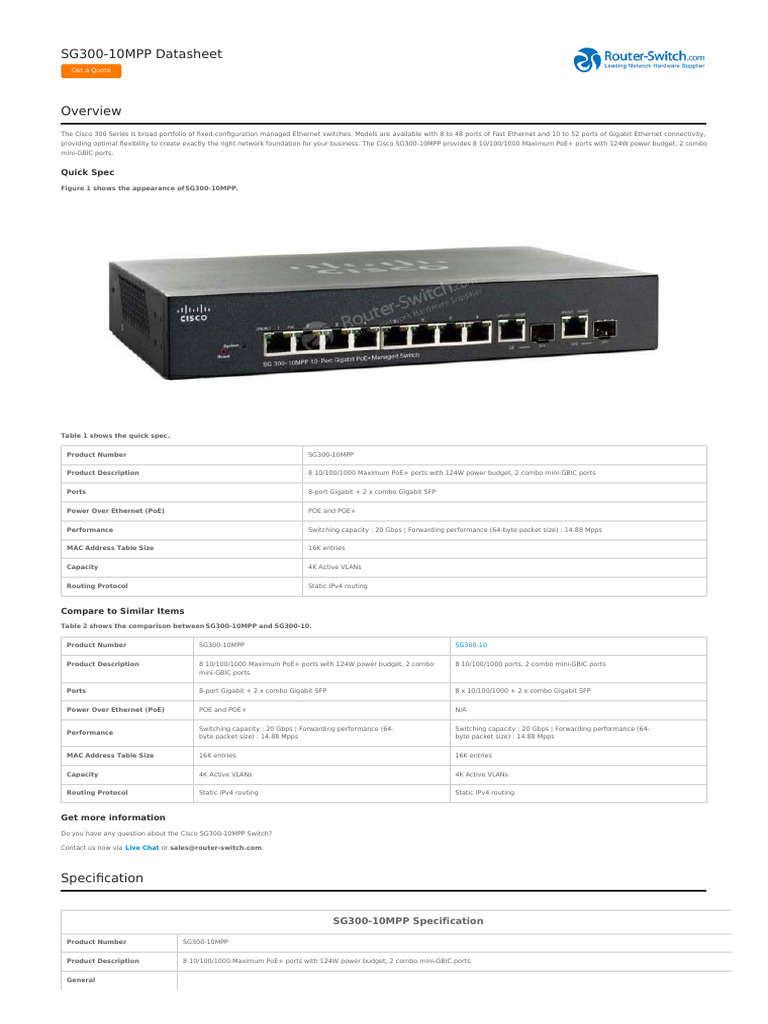 CISCO SG300 10mpp Datasheet | PDF | Network Switch | Ethernet