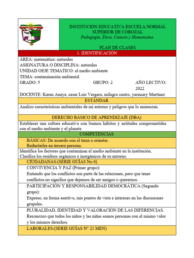 Formato Plan de Clases (1) Naima | PDF