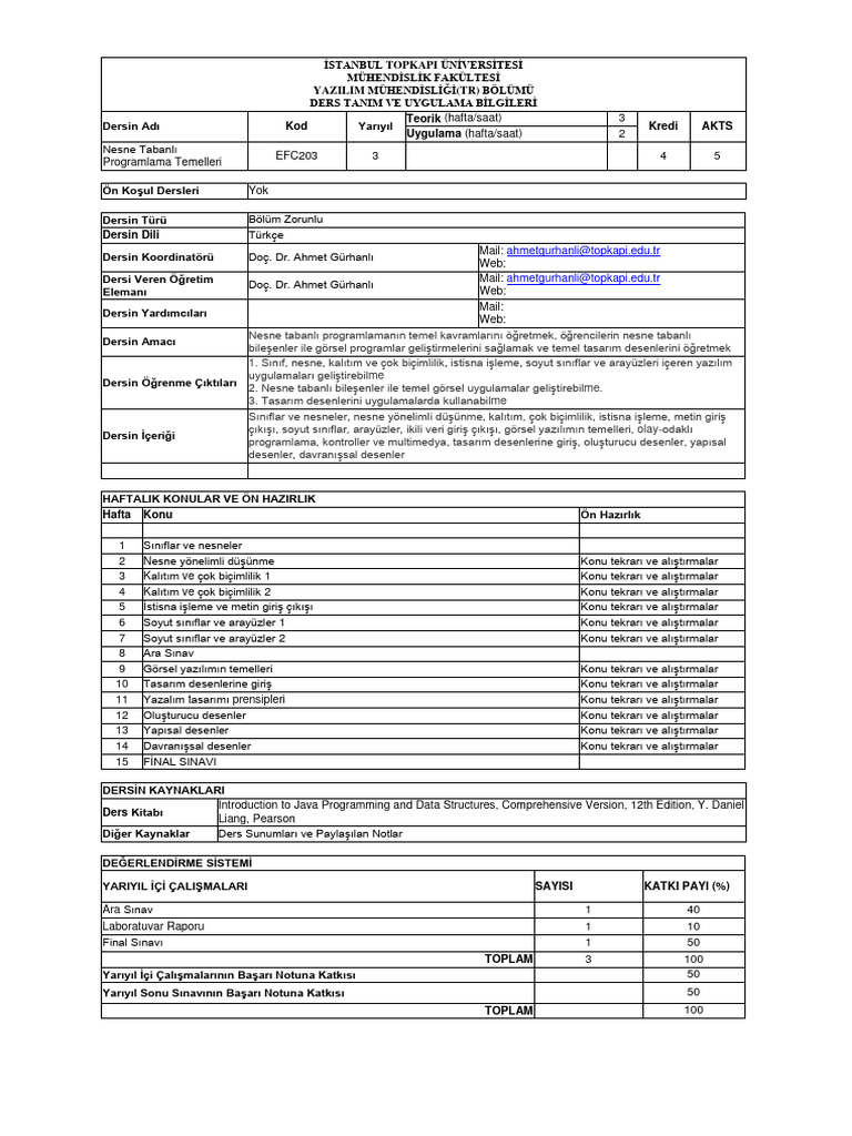Ders İzlencesi Nesne Tabanlı Programlama Temelleri | PDF