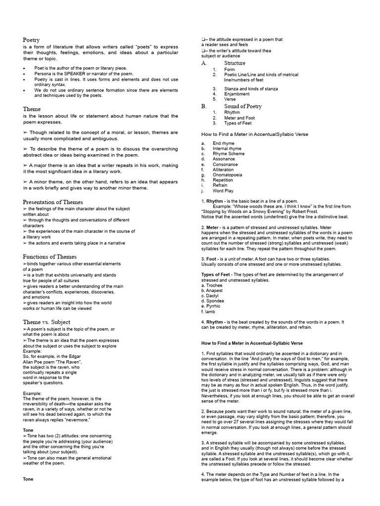 Creative Writing Reviewer | PDF | Poetry | Metre (Poetry)