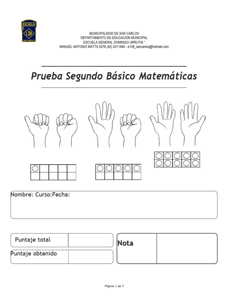 Prueba Matemática 2do. Básico | PDF | Evaluación