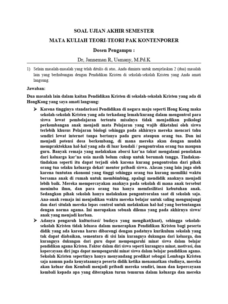 Soal Uas Pak Kontemporer | PDF