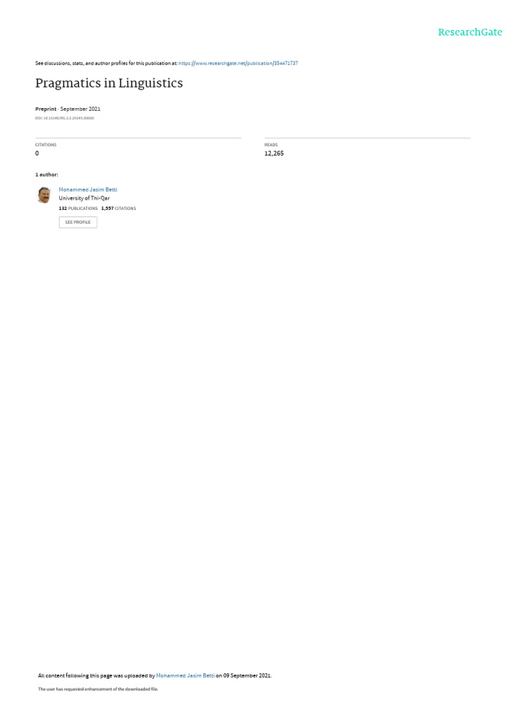 Pragmatics in Linguistics | PDF | Interpretation (Philosophy) | Grammar