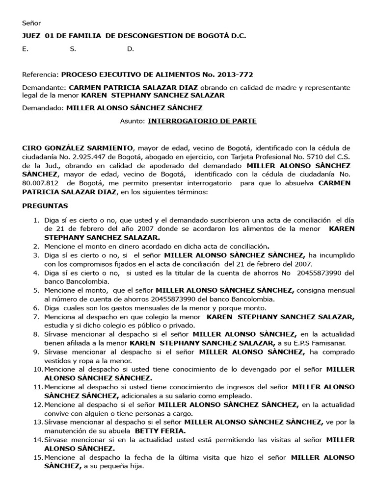 Interrogatorio de Parte Miller Sanches | PDF