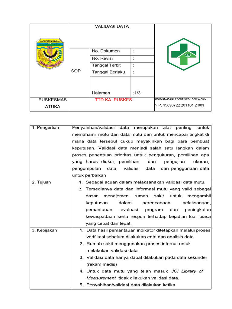 513 Sop Validasi Data Puskesmas | PDF | Pengembangan Diri | Komputer