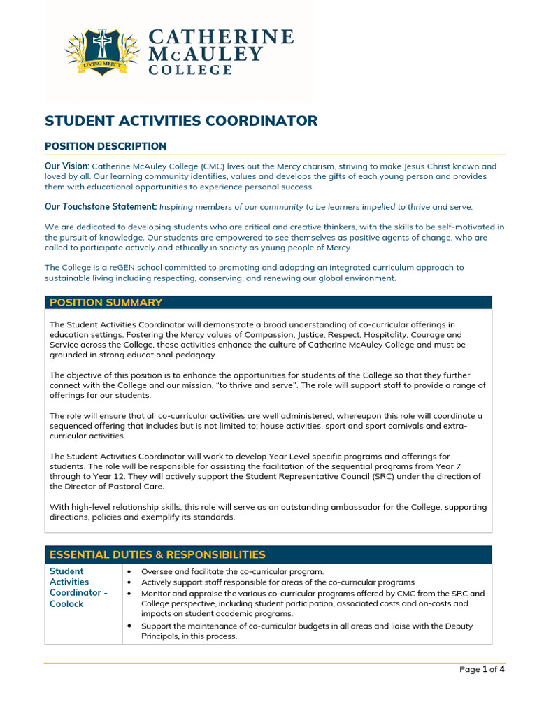 Student Activities Coordinator 2023 | PDF | Communication | Strategic ...