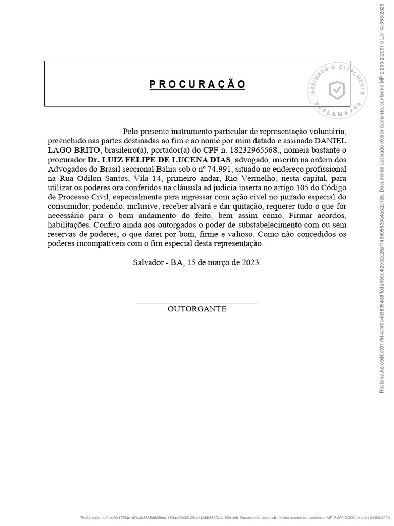 Assinado - PROCURAÇÃO e CONTRATO Daniel Assinar | PDF | Advogado ...