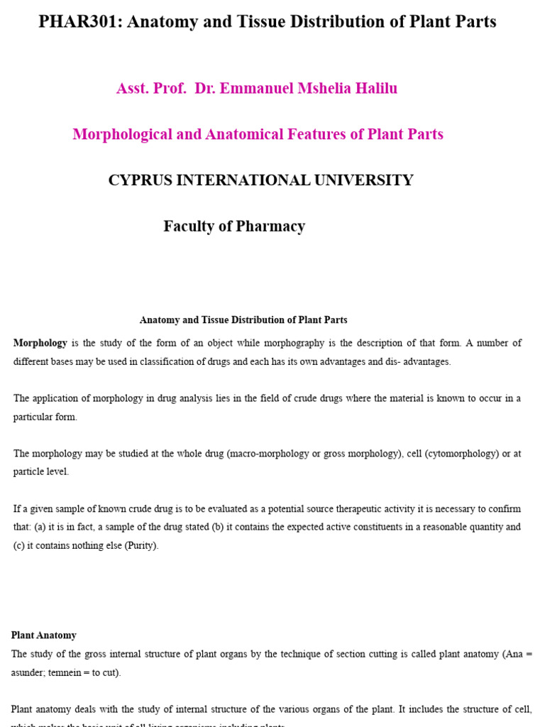 PHAR301 Lecture 2b | PDF | Leaf | Wood