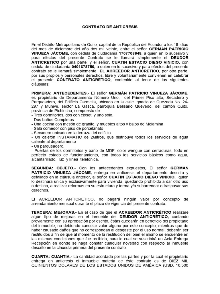 Contrato de Anticresis | PDF | Pagos | Dinero