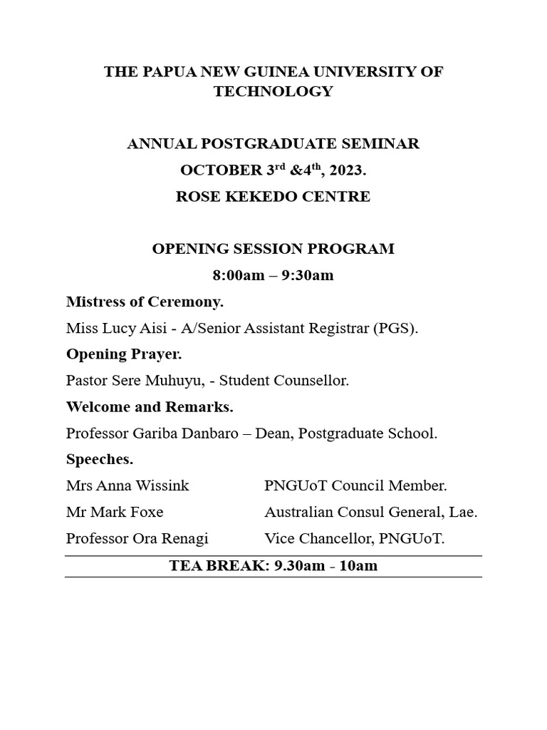 Annual PG Student Seminar Schedule 2023 Oct 3 - 4 | PDF | Engineering ...