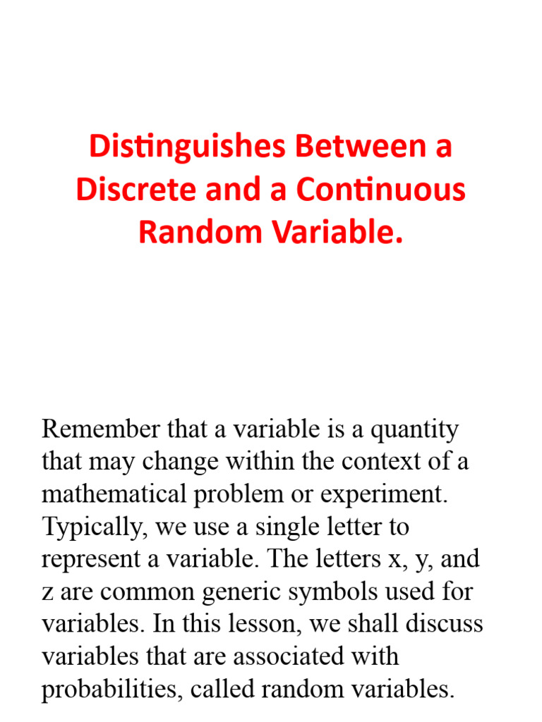 Distinguishes Between A Discrete and A Continuous Random | Download ...