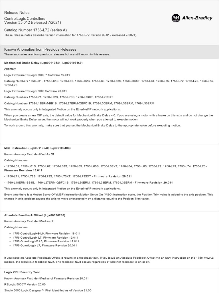 1756-L72 - A - 33.012 (Released 7 - 2021) | PDF | Computer Hardware ...