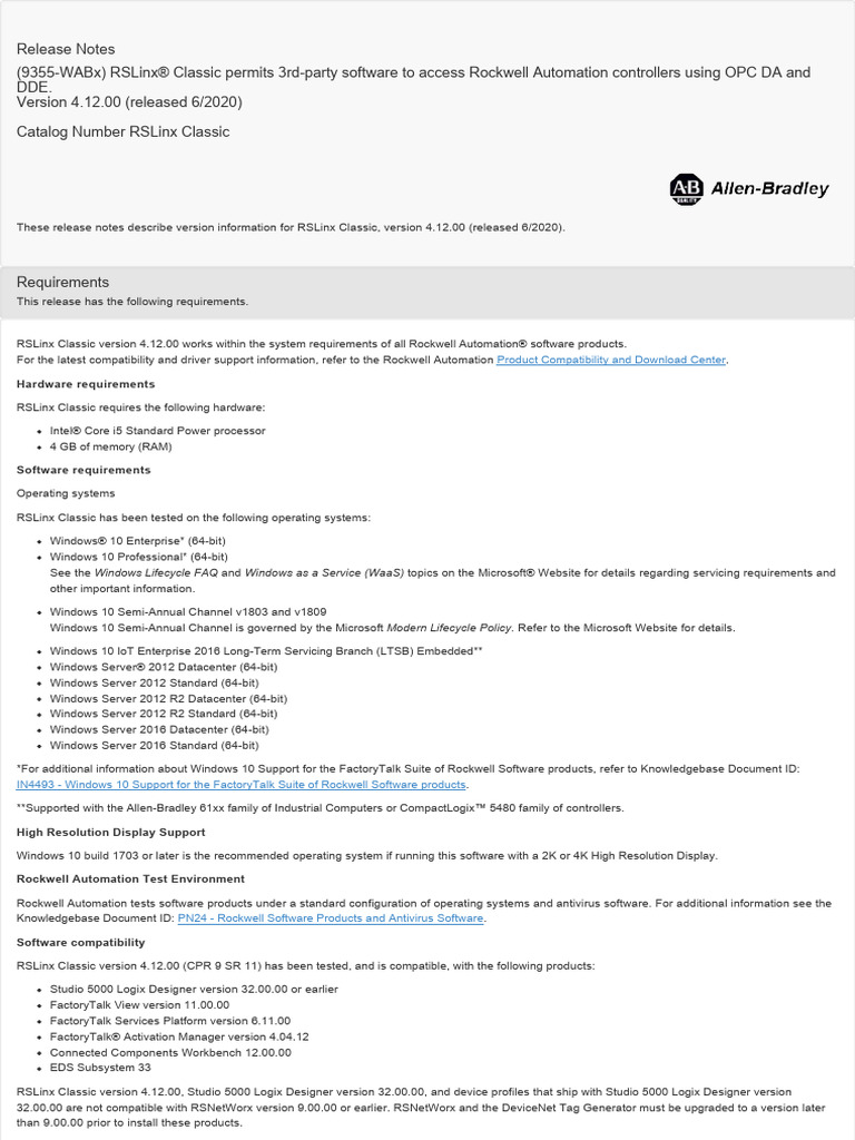 RSLinx Classic - 4.12.00 (Released 6 - 2020) | PDF | Installation (Computer Programs ...