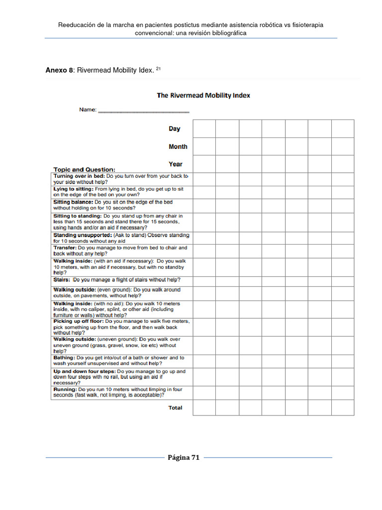 Rivermead Mobility Index ESCALA | PDF