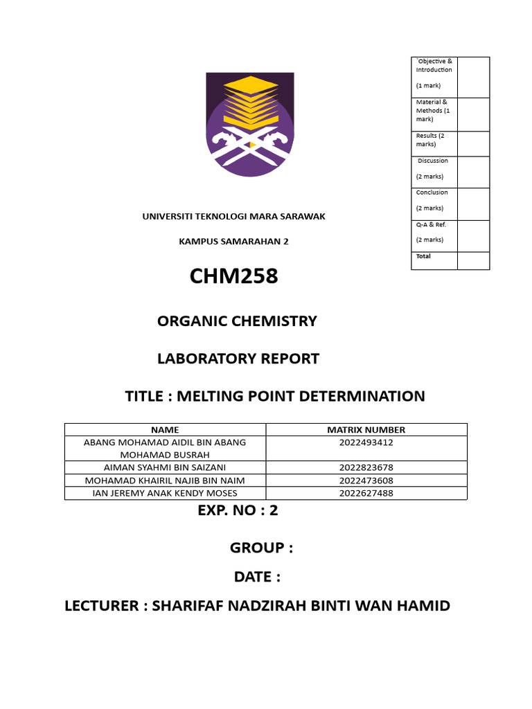 Melting Point Determination Lab Report | PDF | Melting Point | Chemistry